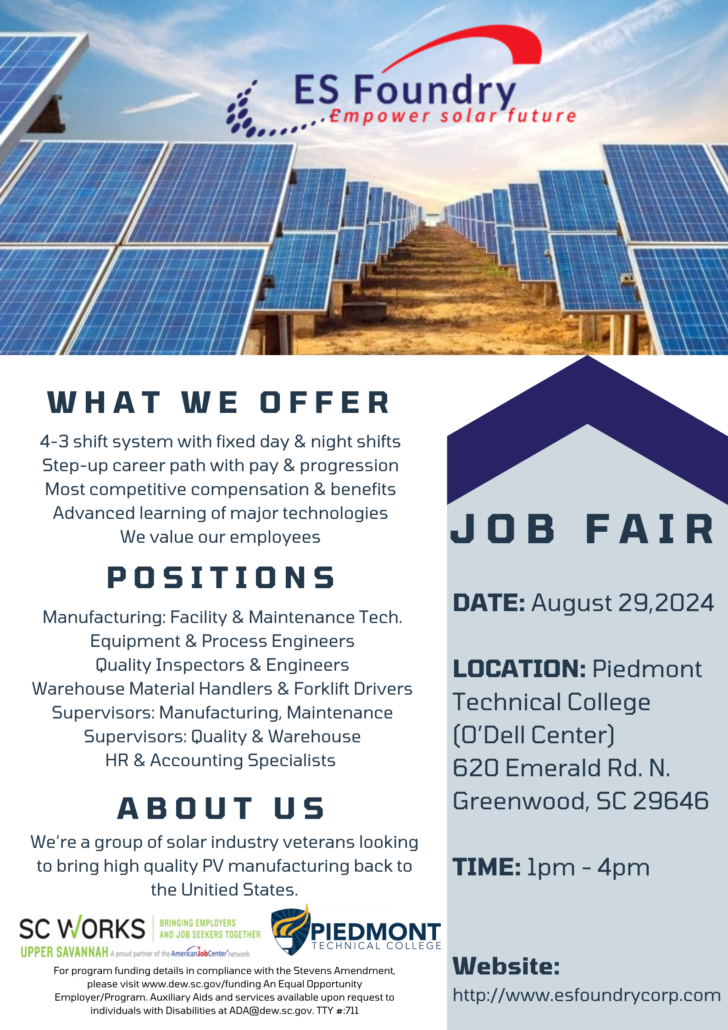 ES Foundry Job Fair - Greenwood | Upper Savannah SC Works System
